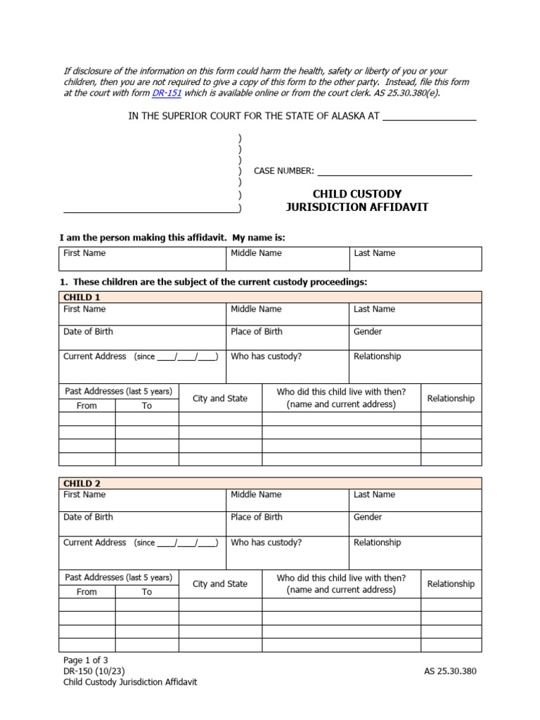 Child Custody Jurisdiction Affidavit | PDF | Child Custody | Social ...