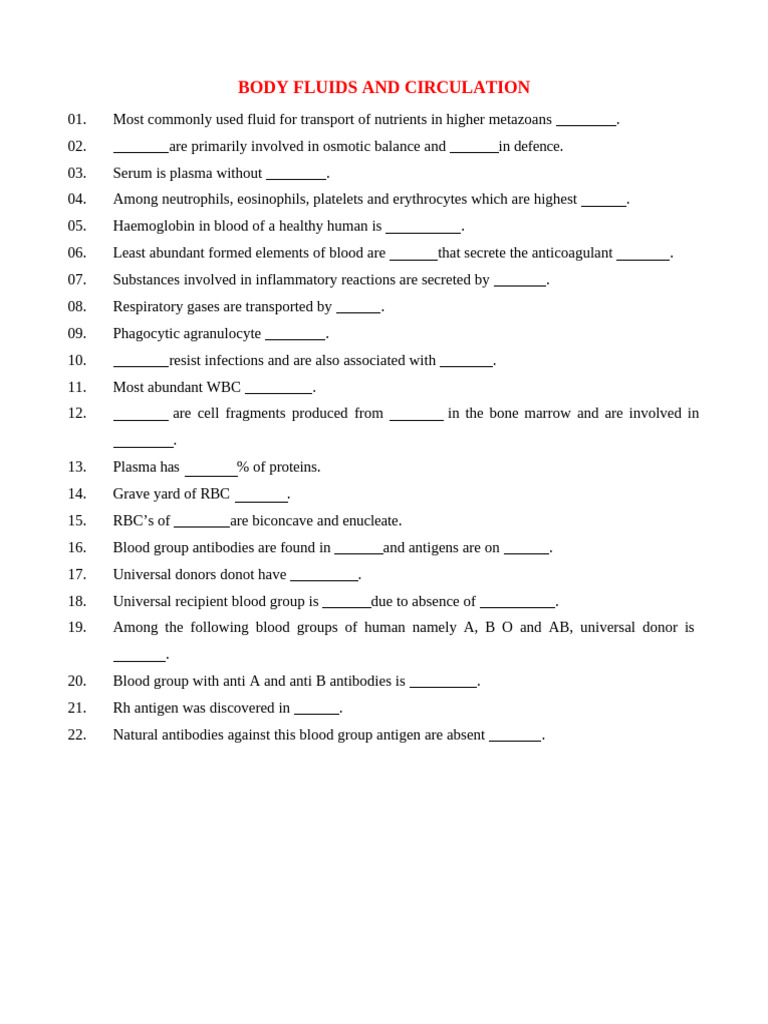 Body Fluids and Circulation Overview | PDF | Heart | Atrium (Heart)