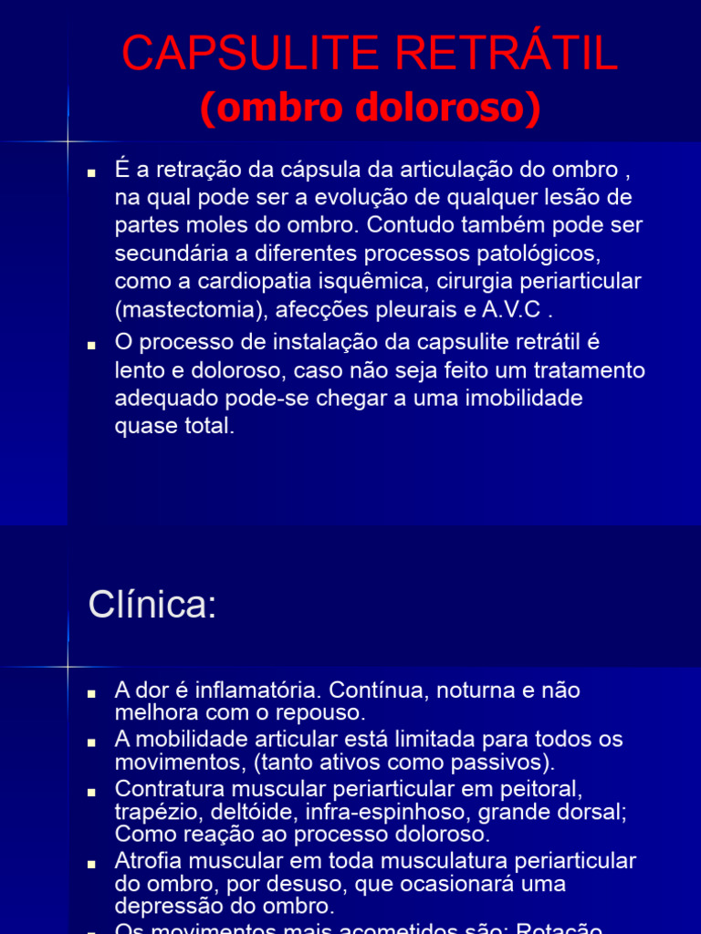 Capsulite Retrátil: Sintomas e Tratamento | PDF | Remédio | Medicina ...