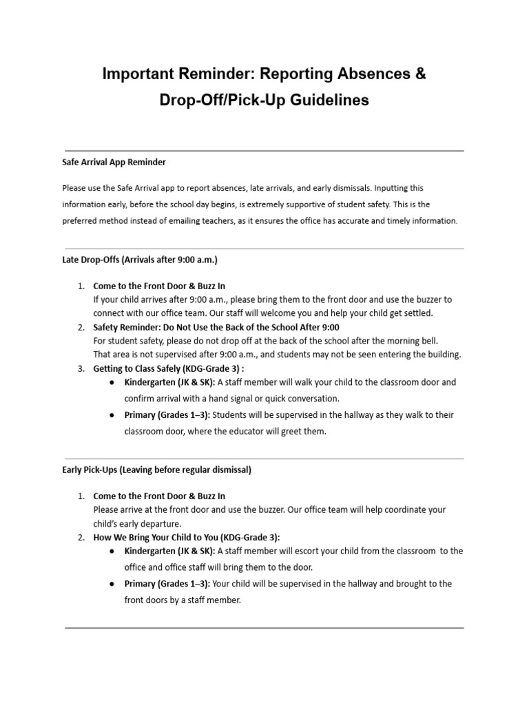 Absence Reporting & Drop-Off Guidelines | PDF