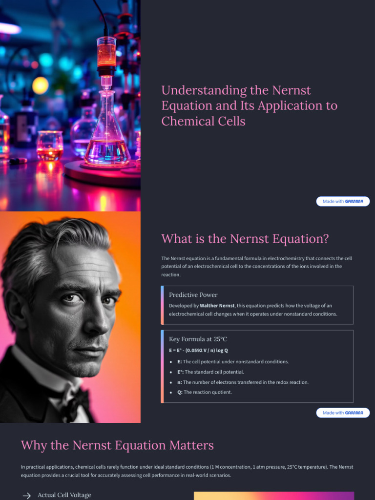 Understanding the Nernst Equation and Its Application to Chemical Cells | PDF | Electrochemistry ...