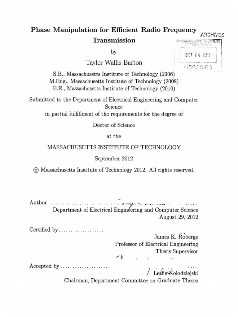 Taylor Wallis Barton: Phase Manipulation For Efficient Radio Frequency ...