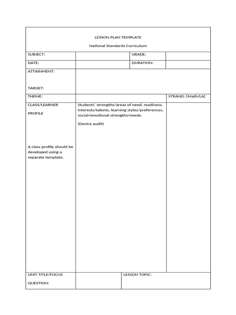 NSC Lesson Plan Template | PDF | Educational Assessment | Learning