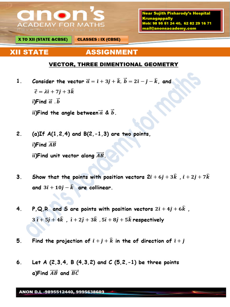12STATE Assignment Vector Anon's Academy | PDF | Triangle | Euclidean Vector