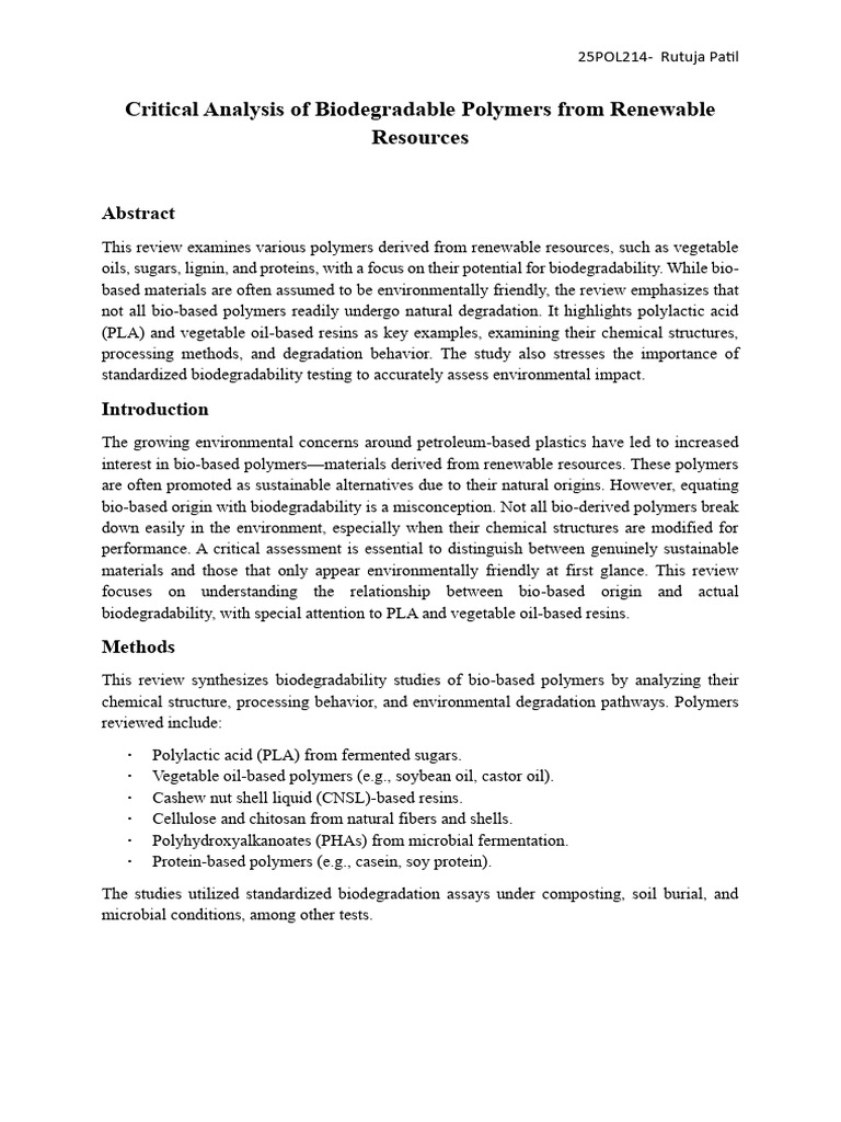 25POL214 Rutuja Patil | PDF | Biodegradation | Polymers
