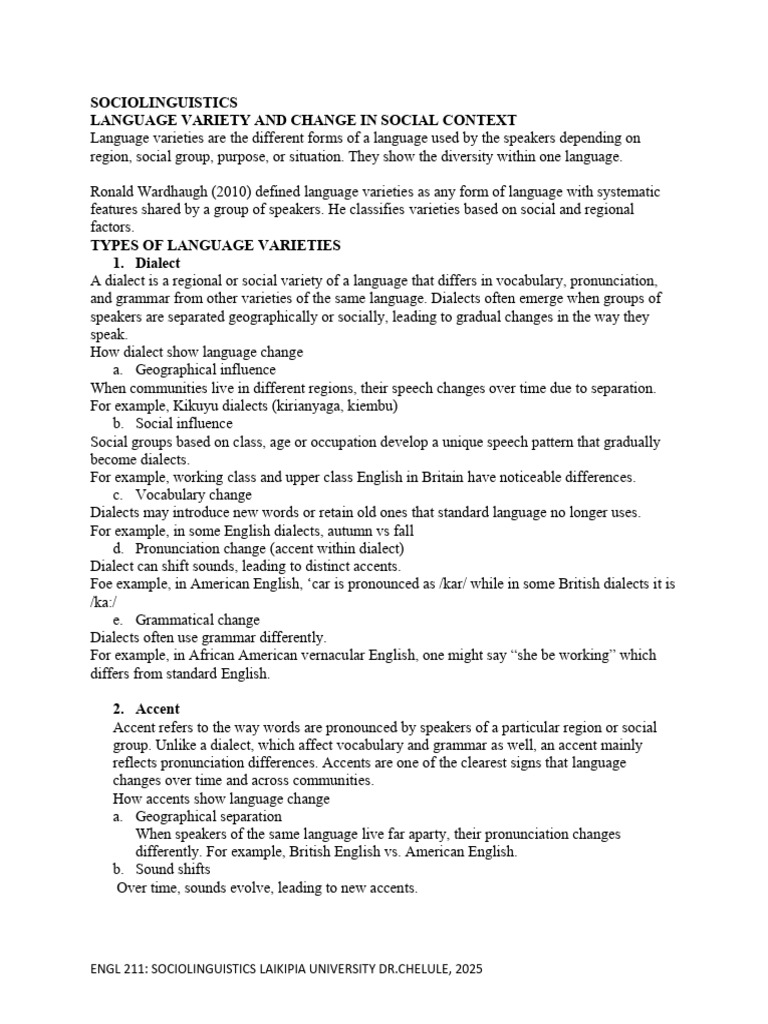 Language Varieties in Sociolinguistics | PDF | English Language ...