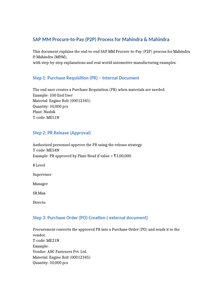 SAP MM P2P Process Mahindra | PDF