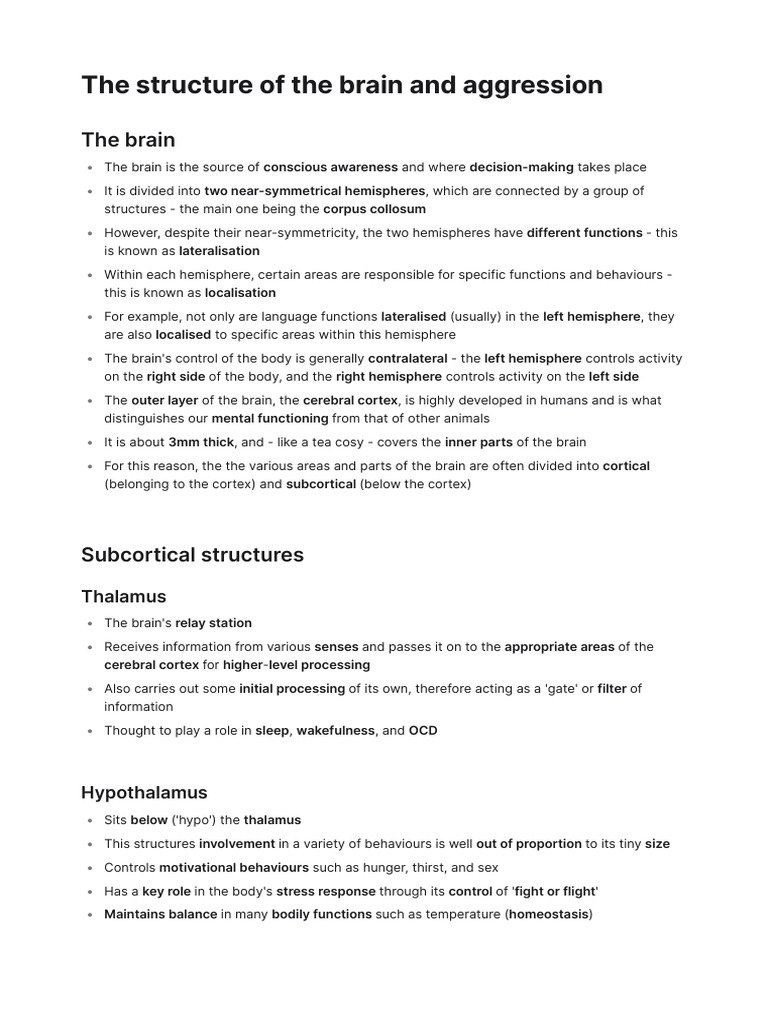The Structure of The Brain and Aggression | PDF | Cerebral Cortex ...