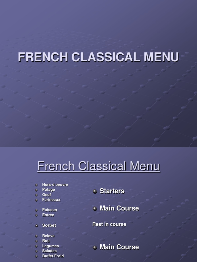 MR VIRAJ CHAVAN French Classical Menu | PDF | Soup | Entrée