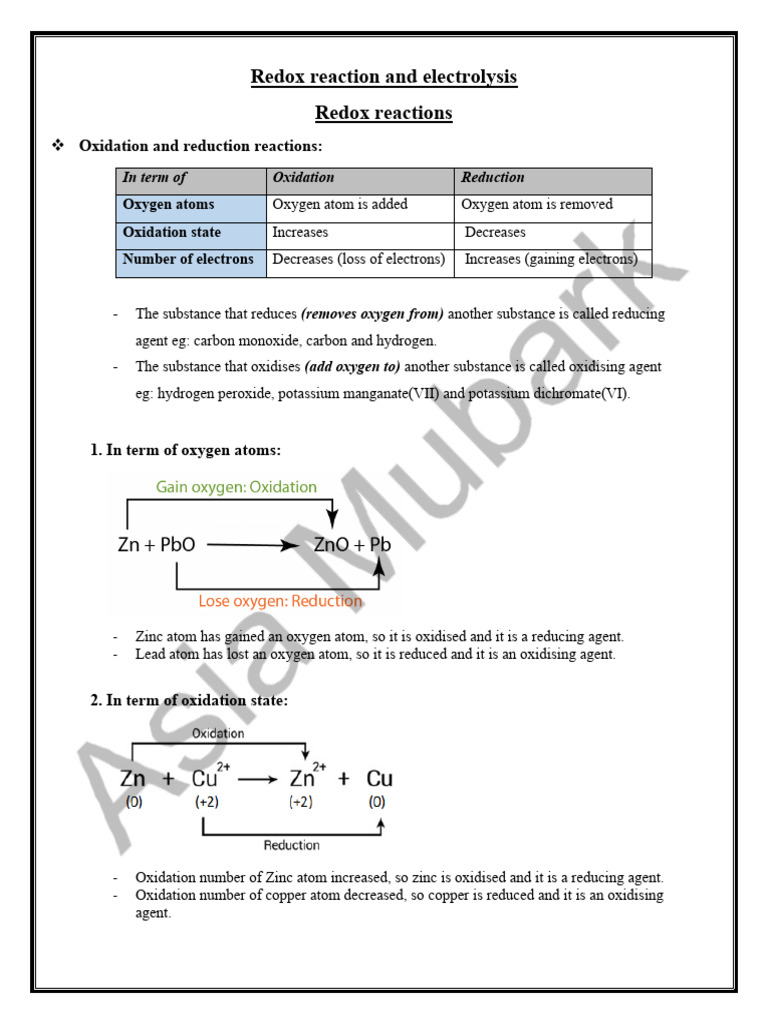 Redox Reactions and Electrolysis Explained | PDF | Redox | Ion