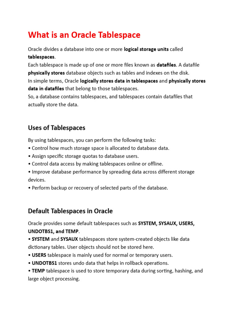 What is an Oracle Tablespace[1] | PDF | Databases | Computer Data Storage