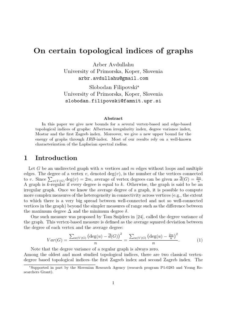 On Certain Topological Indices of Graphs | PDF | Matrix (Mathematics ...