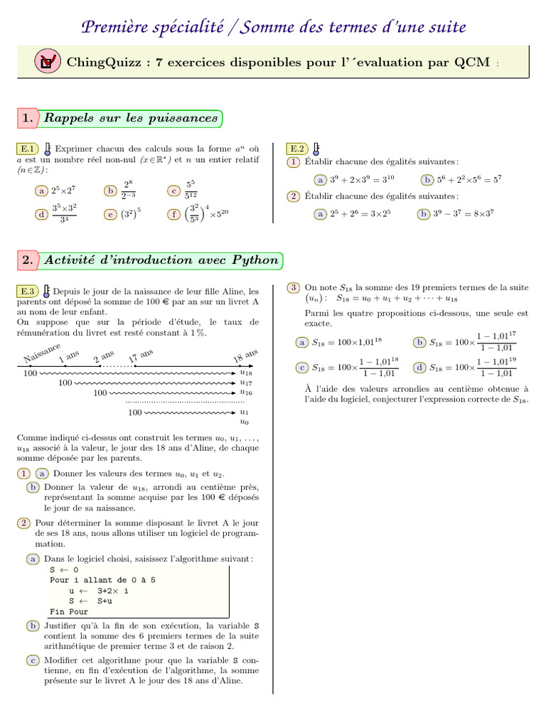Exercices sur les suites et algorithmes | PDF | Variable (informatique ...