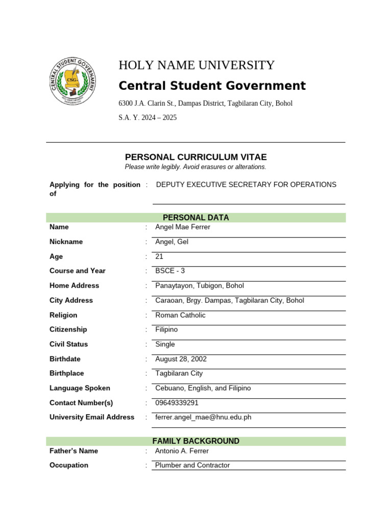 Ferrer, Angel Mae - Personal Curriculum Vitae | PDF