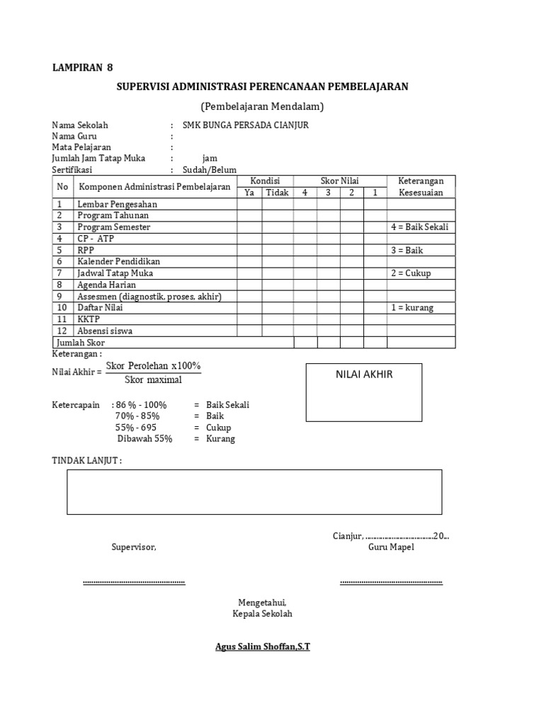 Instrumen Supervisi Akademik SMK BPC | PDF
