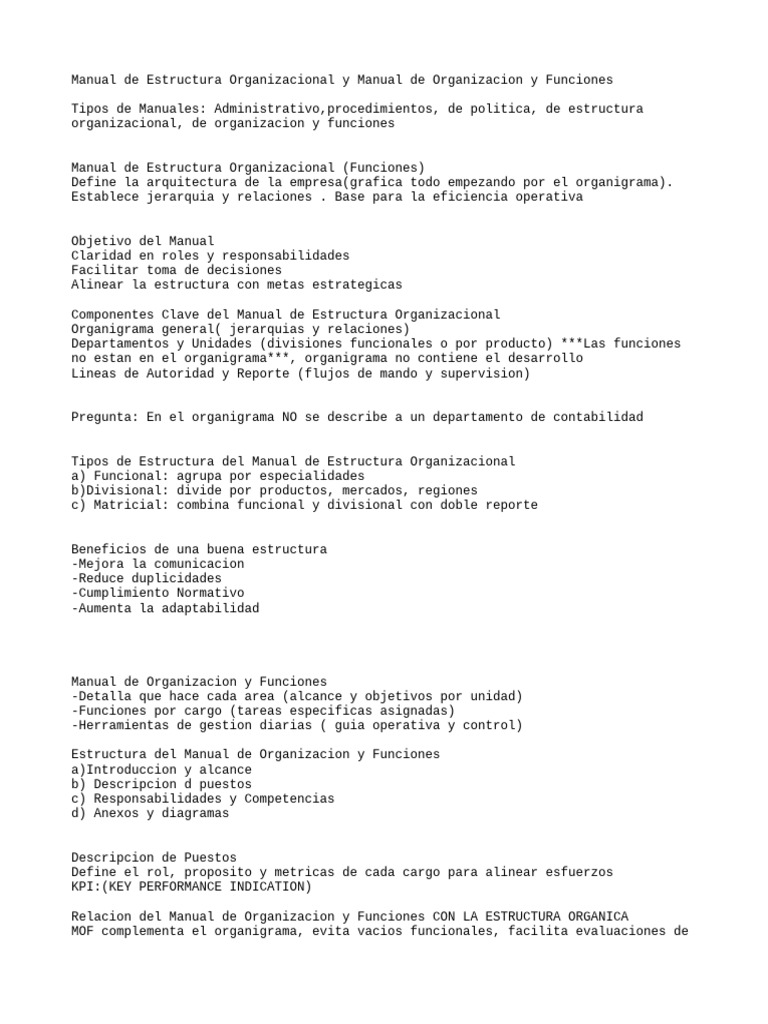 Manual de Estructura y Funciones Organizacionales | PDF