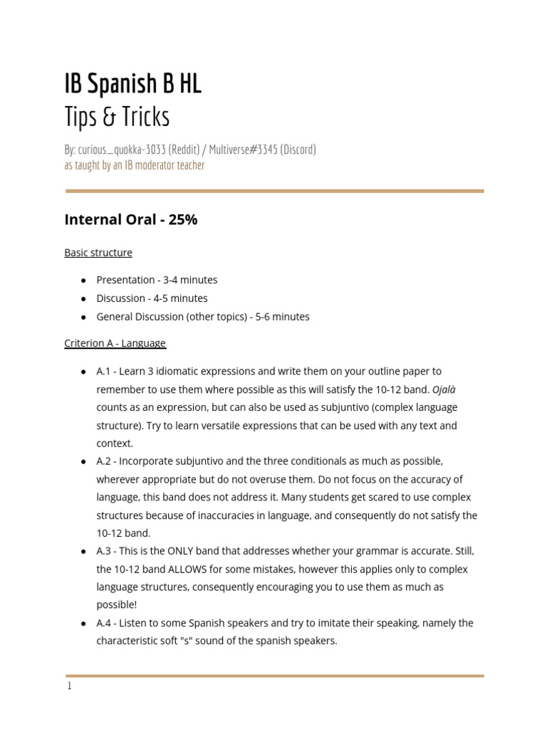 IB Spanish B HL Exam Strategies Guide | PDF | Human Communication ...