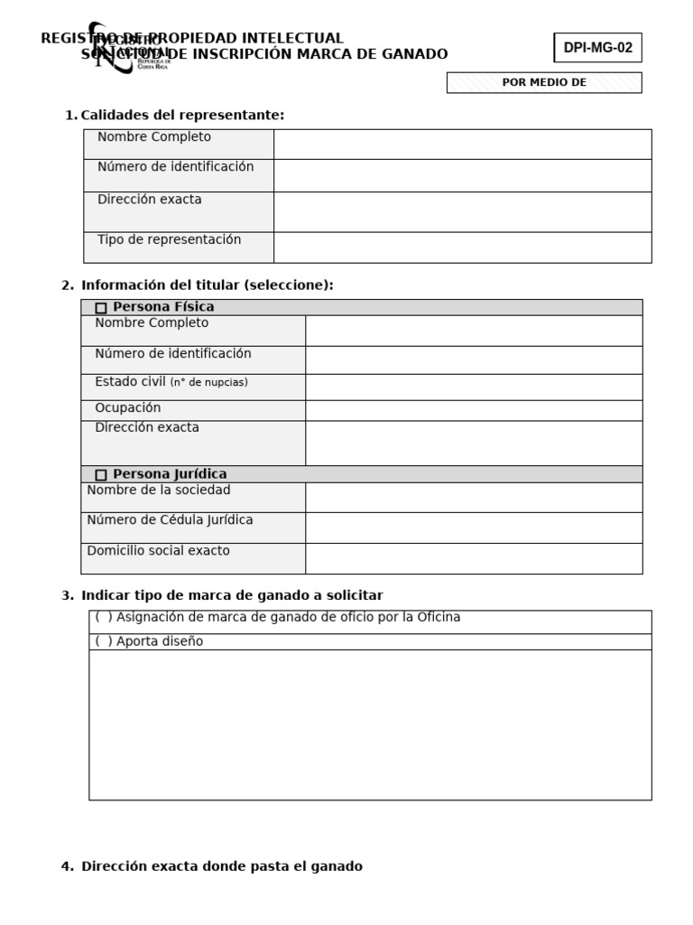 FORM DPI MG 02 Solicitud de Marca de Ganado Por Representante | PDF
