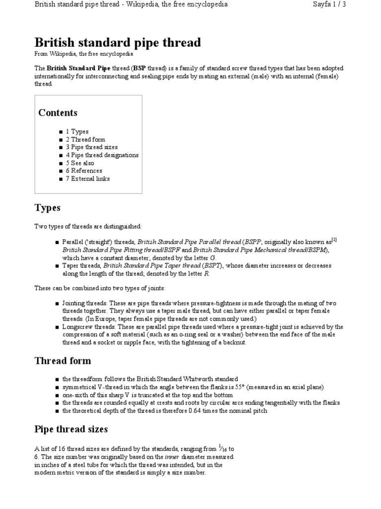 British Standard Pipe Thread | PDF | Pipe (Fluid Conveyance ...