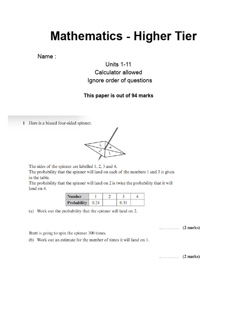 Mathematics - Higher Tier | PDF