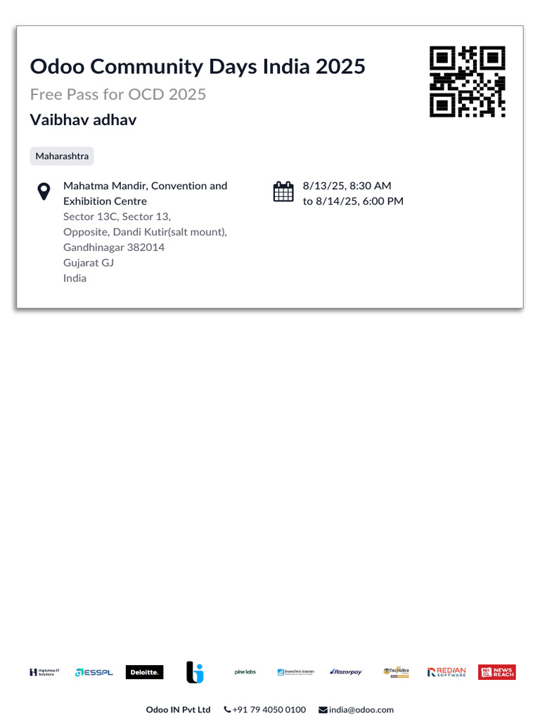 Odoo Community Days India 2025 Pass | PDF