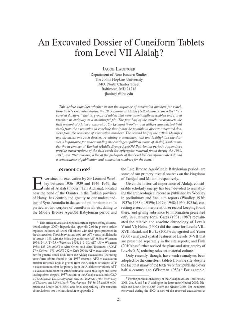 Cuneiform Dossiers from Alalaḫ Excavation | PDF | Ur | Archive