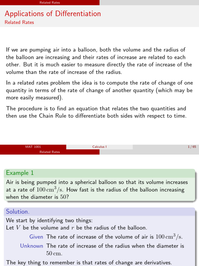 Applications of Differentiation | PDF | Mathematical Relations | Calculus