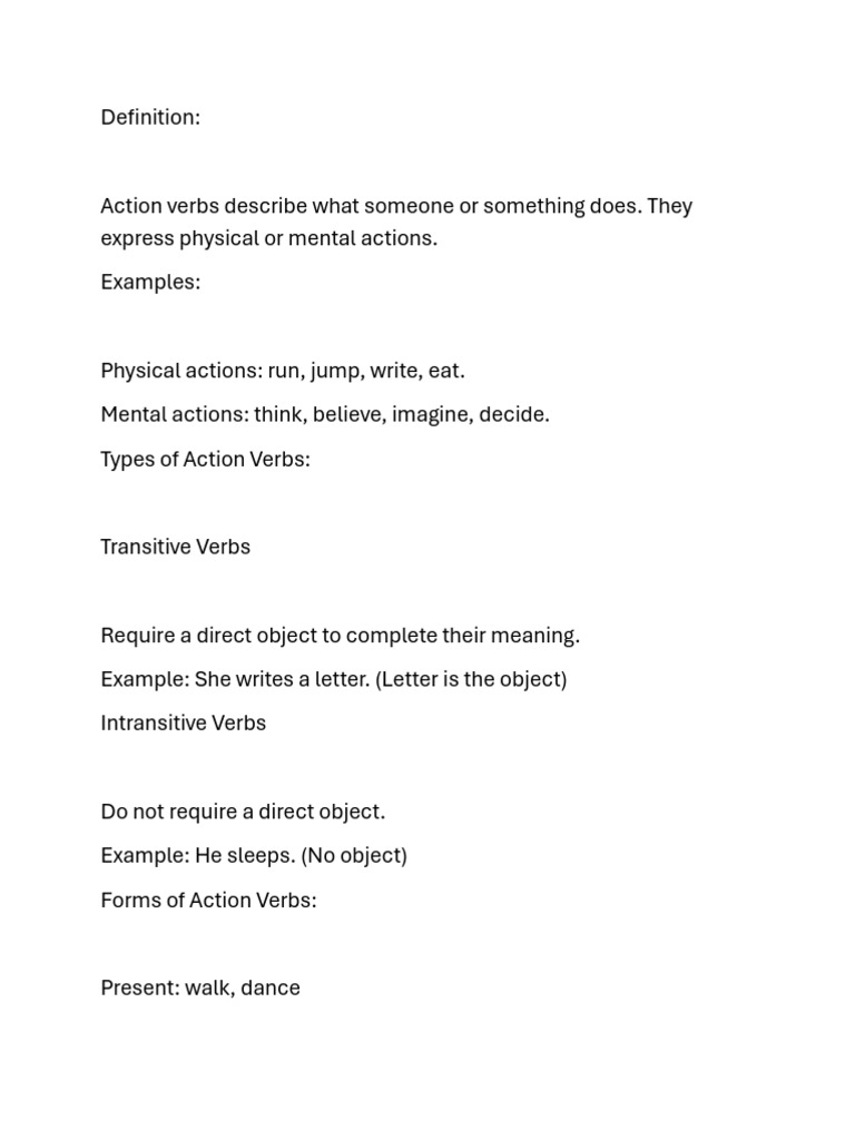 Lesson Note on Action Verbs | PDF