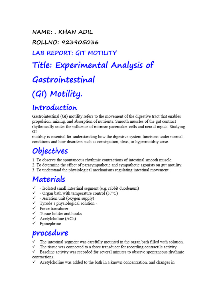 GI Motility: Experimental Analysis Report | PDF | Gastrointestinal ...