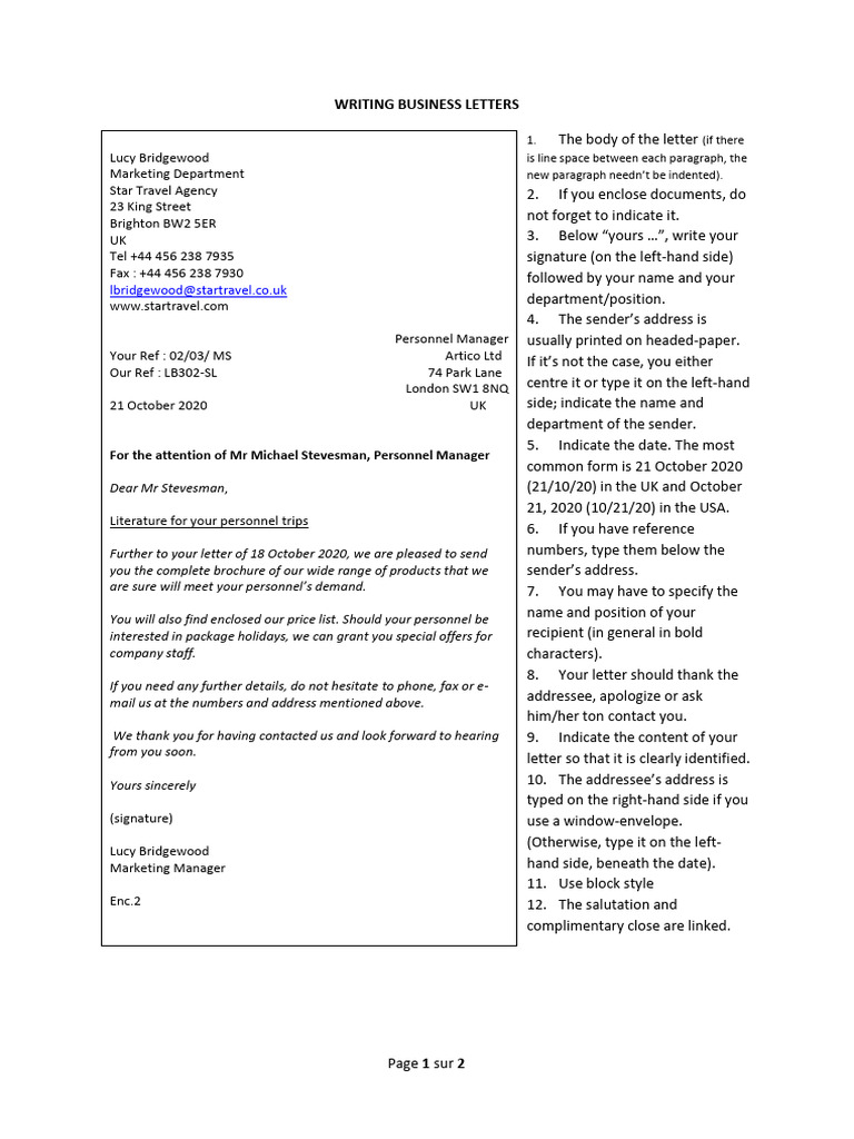 WRITING BUSINESS LETTERS example (1) | PDF