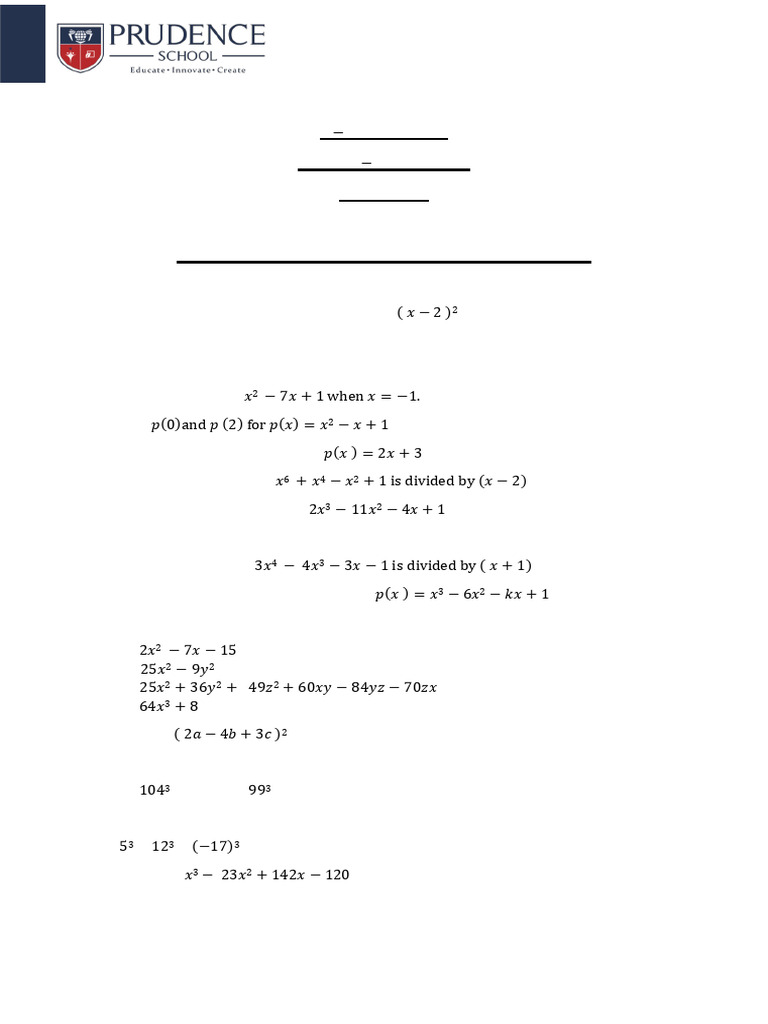 g9 Ch 2-Polynomials-revision Worksheet | PDF