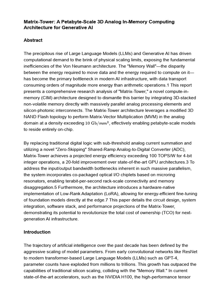 Matrix-Tower: 3D Analog AI Computing | PDF | Flash Memory | Computing