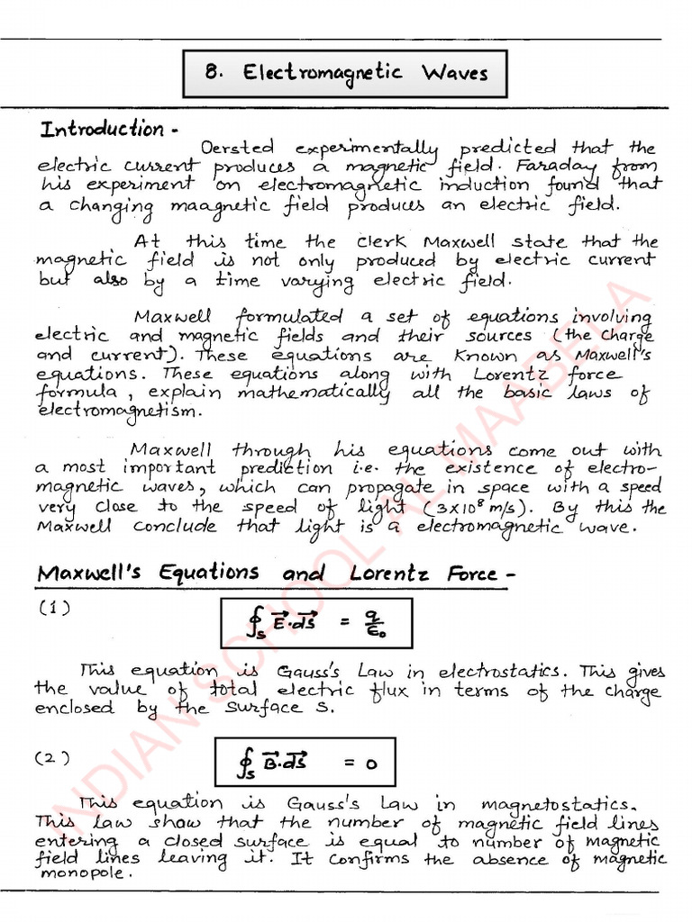 CH 8. Electromagnetic Waves Notes | PDF