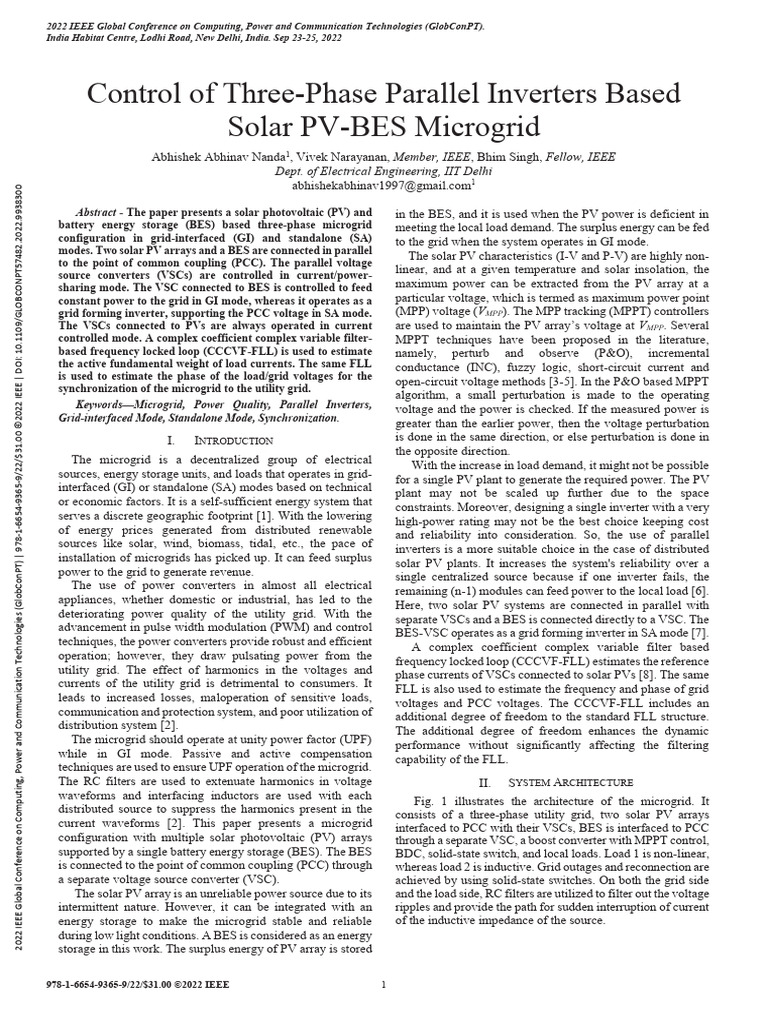 Three-Phase Inverter Control for Solar Microgrid | PDF | Photovoltaics ...