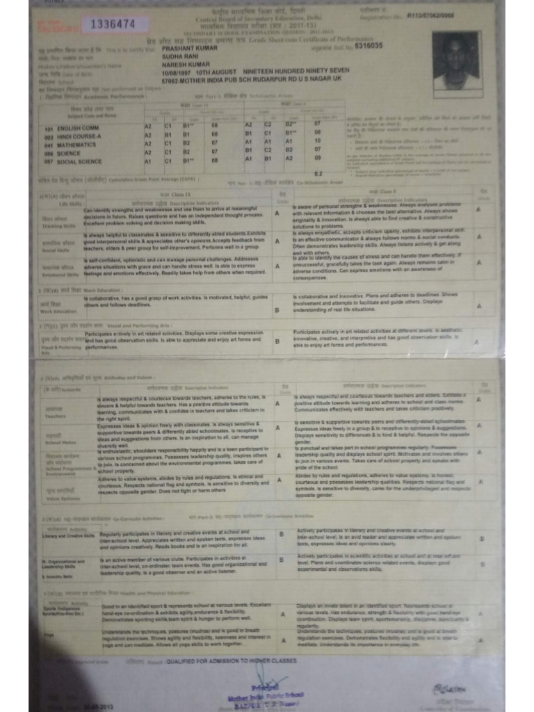 Class 10th Marksheet. | PDF