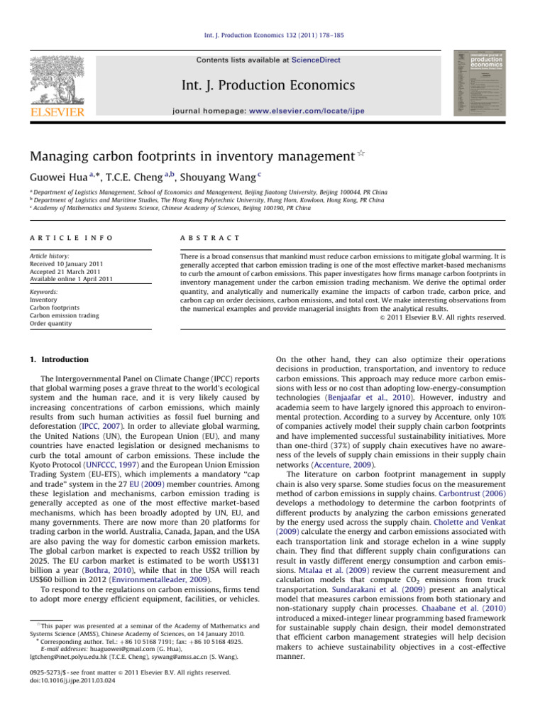 2011-Managing Carbon Footprints in Inventory Management. | PDF ...