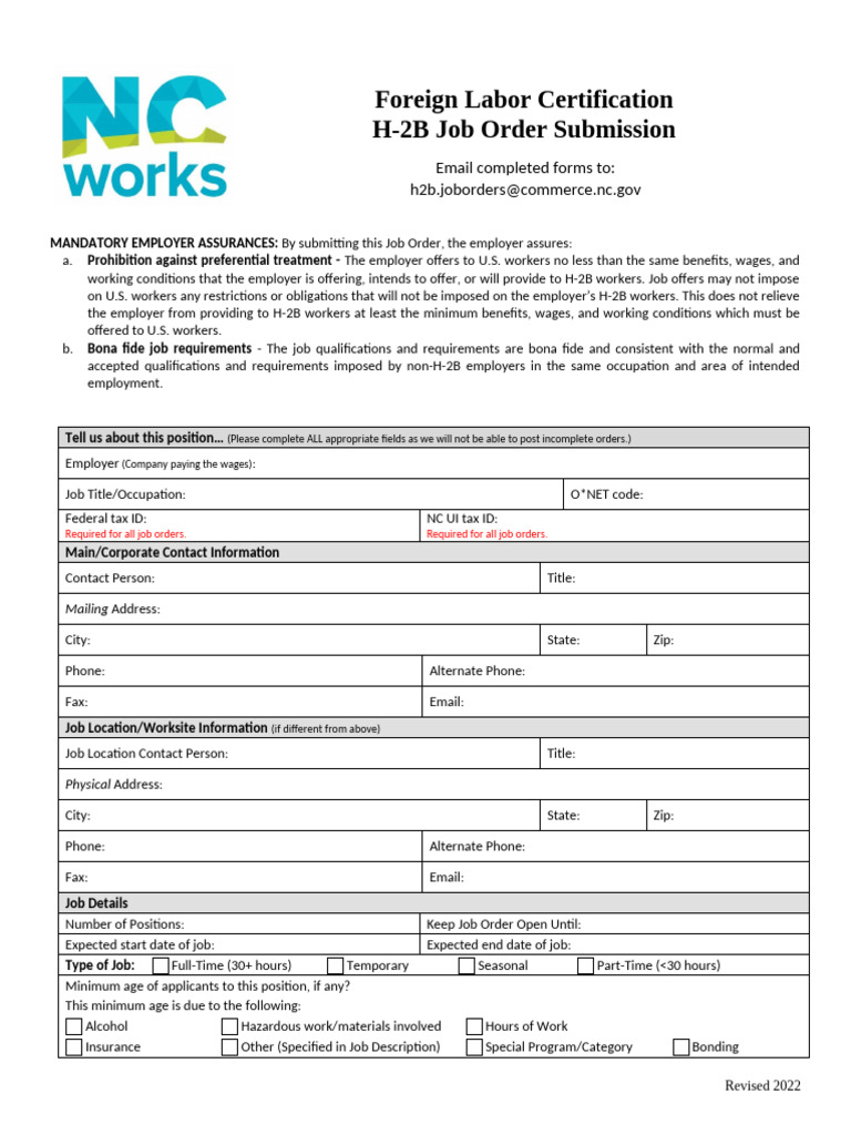 H-2B Job Order Submission Guidelines | PDF | Employment | Employee ...