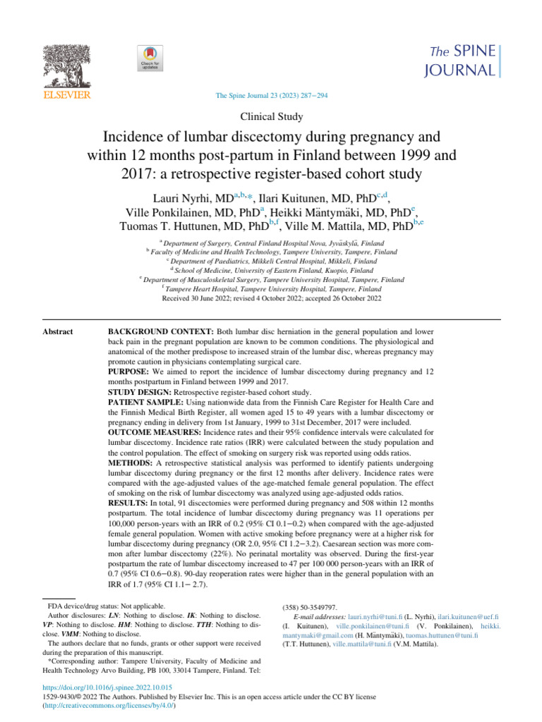 2023-Spine J-Q1-Incidence of Lumbar Discectomy During Pregnancy and ...