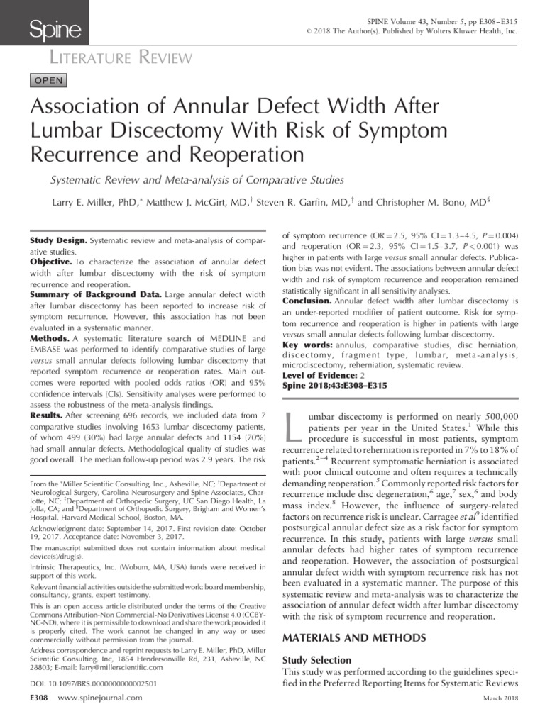 Association of Annular Defect Width After Lumbar.15 | PDF | Meta ...