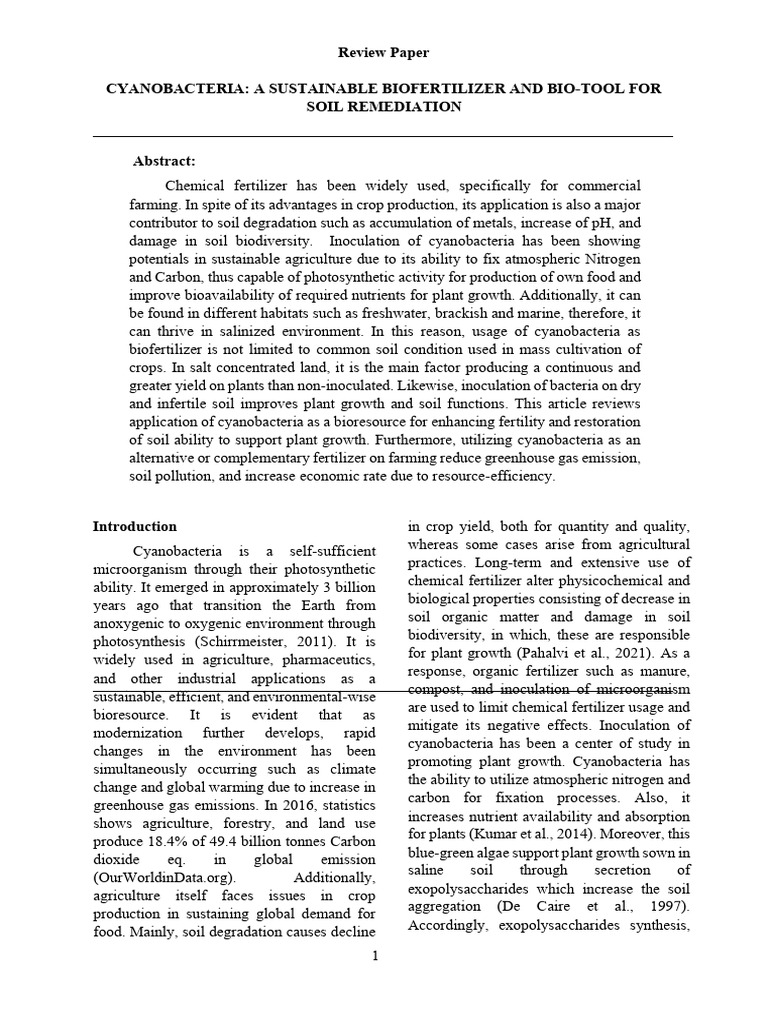 Review: Cyanobacteria- A Sustainable Biofertilizer and Bio-Tool for ...