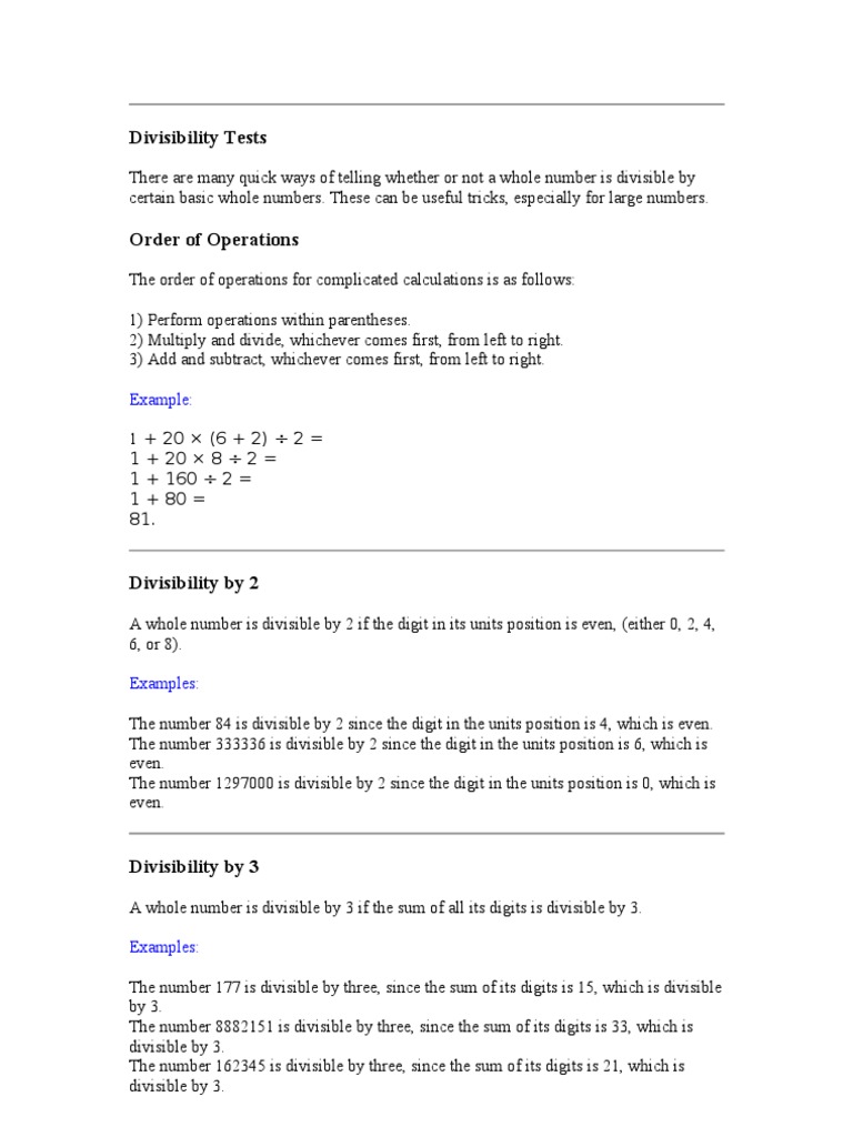 Divisibility Tests | Mathematical Notation | Numbers