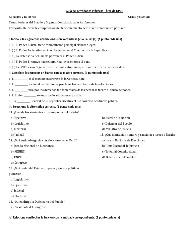 Guia Actividades Poderes Estado Peruano | PDF | Judicaturas | Ejecutivo ...