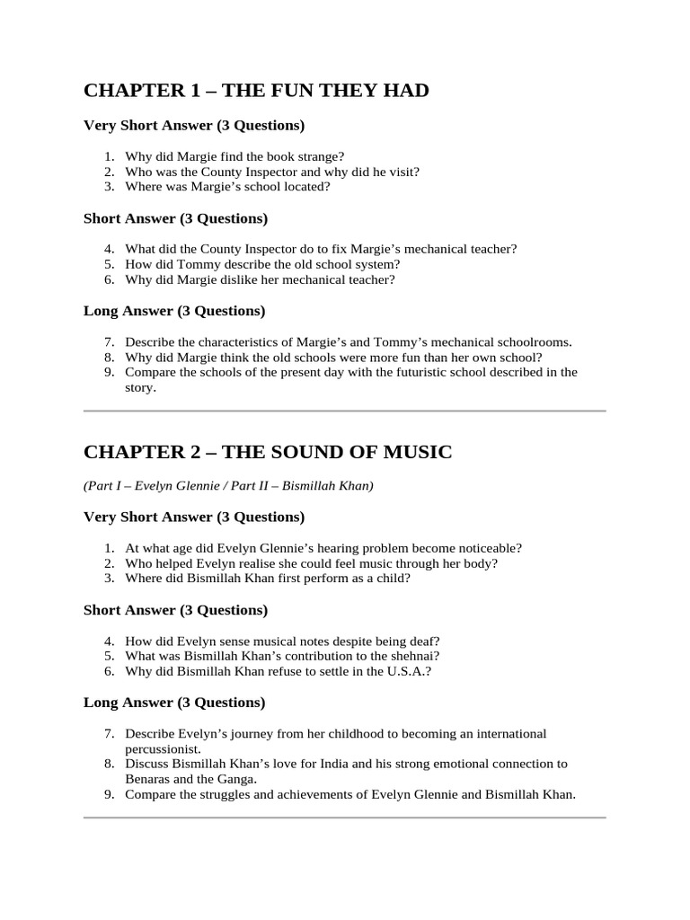 Chapter 1 - The Fun They Had: Very Short Answer (3 Questions) | PDF