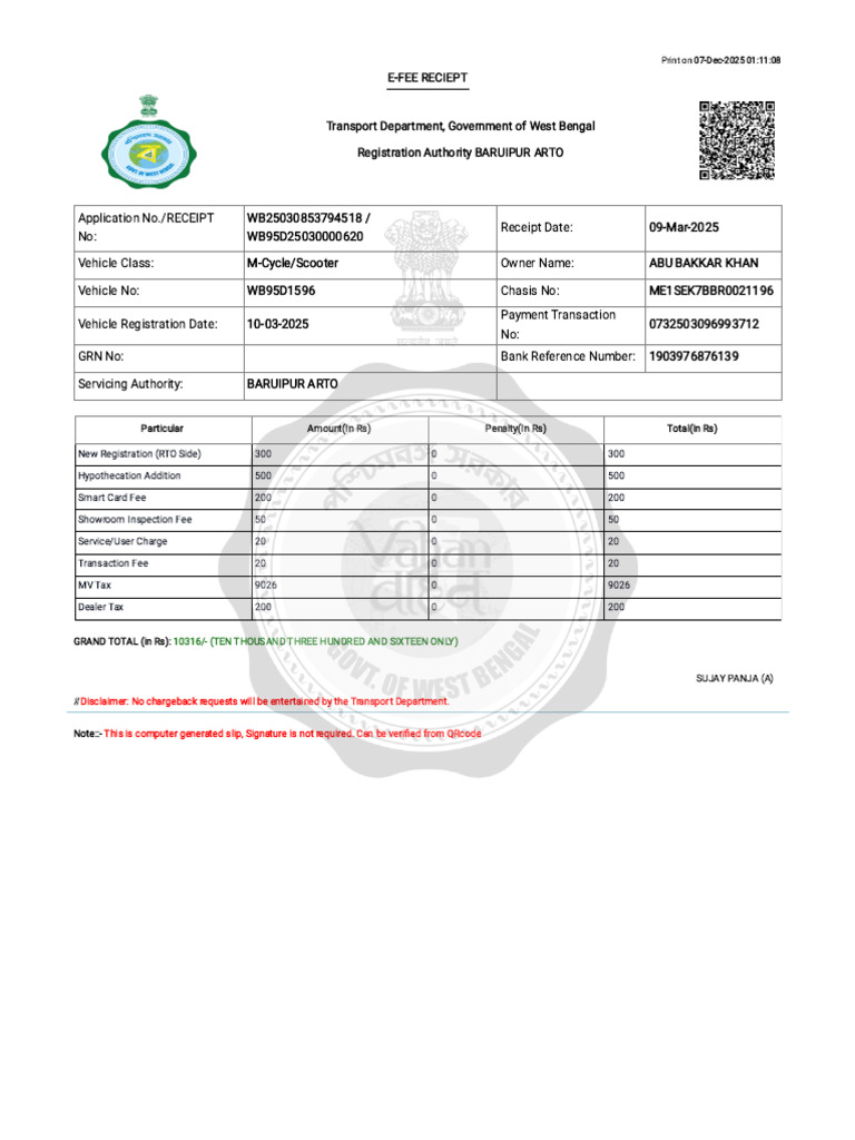 VAHAN 4.0 (Citizen Services)~150~8013 | PDF | Receipt | Payments
