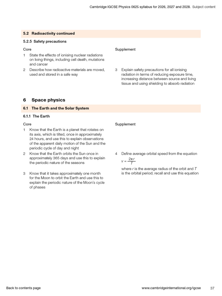 Cambridge IGCSE 0625 Physics Syllabus For Examination in 2026, 2027 and ...