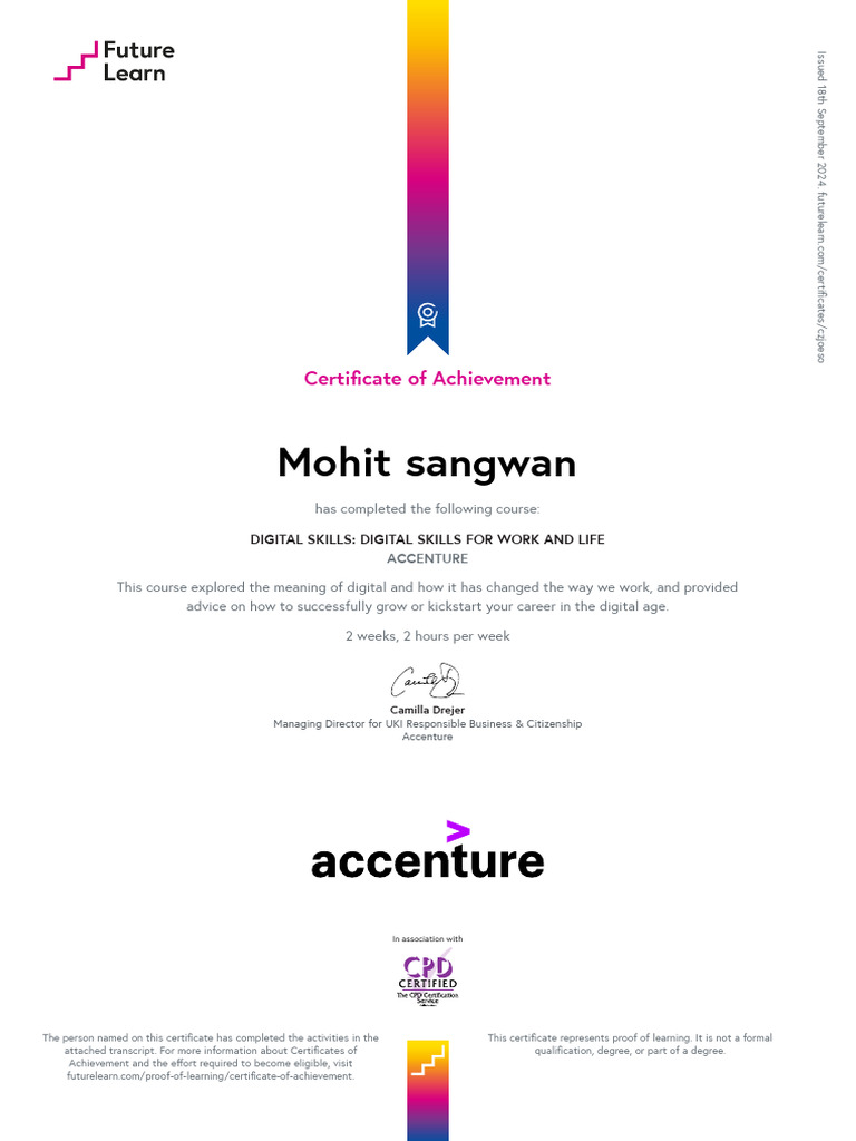 Digital Skills Course Completion Certificate | PDF | Mindset | Psychology