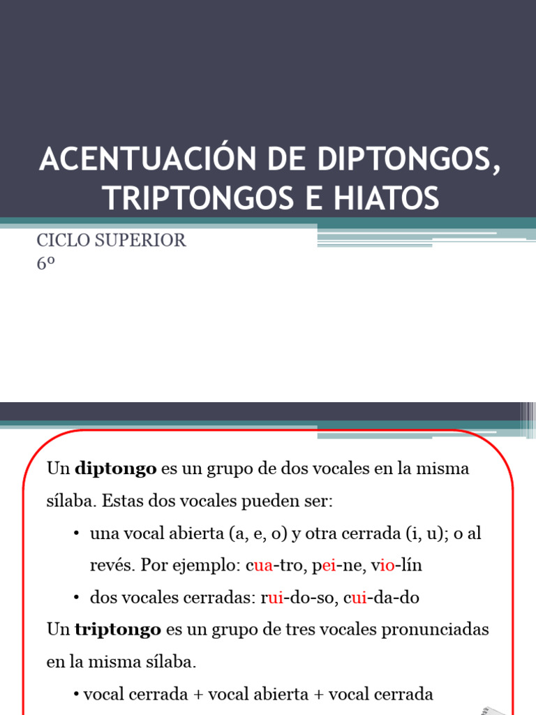 Acentuación de Diptongos e Hiatos | PDF | Vocal | Sílaba