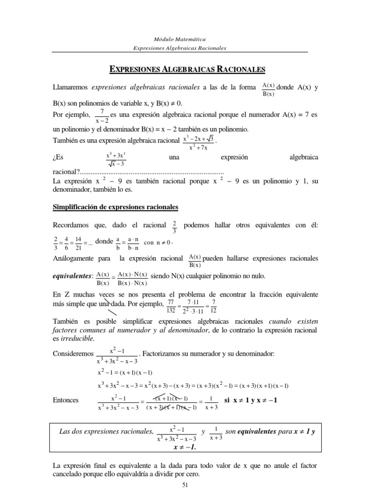 Expresiones Algebraicas Racionales | PDF | Fracción (Matemáticas) | Número racional