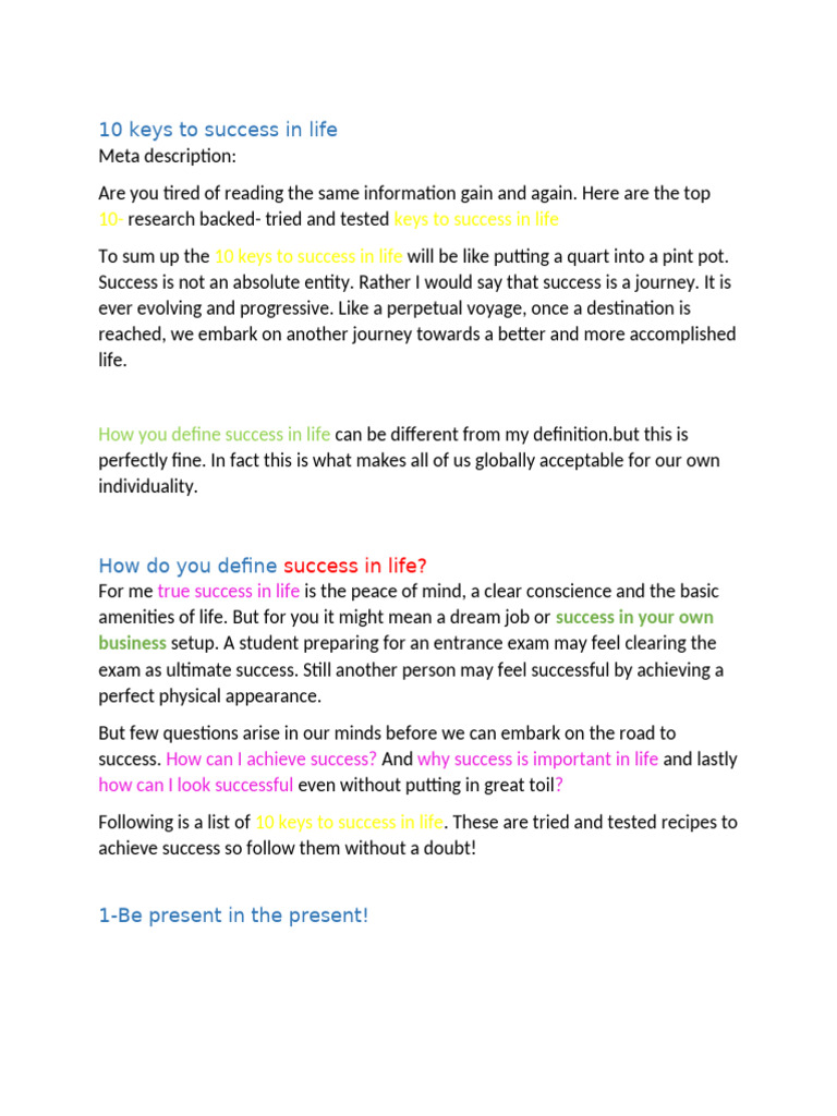 10 Keys To Success in Life Final | PDF | Procrastination | Professional ...