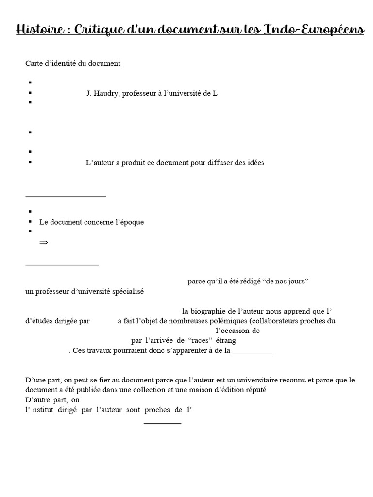 Critique du document sur les Indo-Européens | PDF